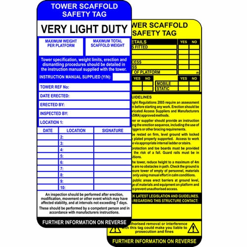 Scaffold Tower Tag Inserts - Pack of 50 by ScaffoldingDirect