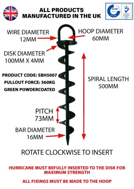 Spyrabase Hurricane Ground Anchor 500mm - 560kg