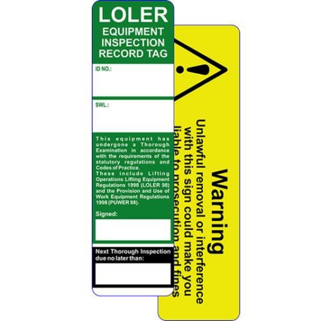LOLER Tag Inserts - Pack of 50 by ScaffoldingDirect